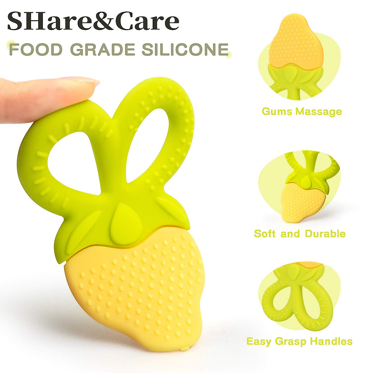 SHARE&CARE BPA Free Silicone Fruit Baby Teether Toys Baby Teething Toys with Storage Case, for 3 Months Above Infant Sore Gums Pain Relief(5 Fruit Trees)