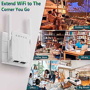 Ywauou WiFi Extender Long Range 1200Mbps Internet Booster for Home with Dual Band (5GHz/2.4GHz), 2 Ethernet Port, Signal Extender Covers up to 10,000sq. ft 45 Devices for Home Outdoor and Indoor Use