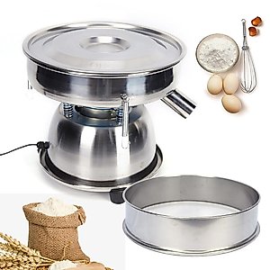 HinLIaDa Automatic Powder Sifter Machine, 110V Stainless Steel Electric Rotating Vibration Sieve Machine Electric Flour Sifter for Rice, Herbal Particles, Flour, Seasoning 1150 Beats/Min