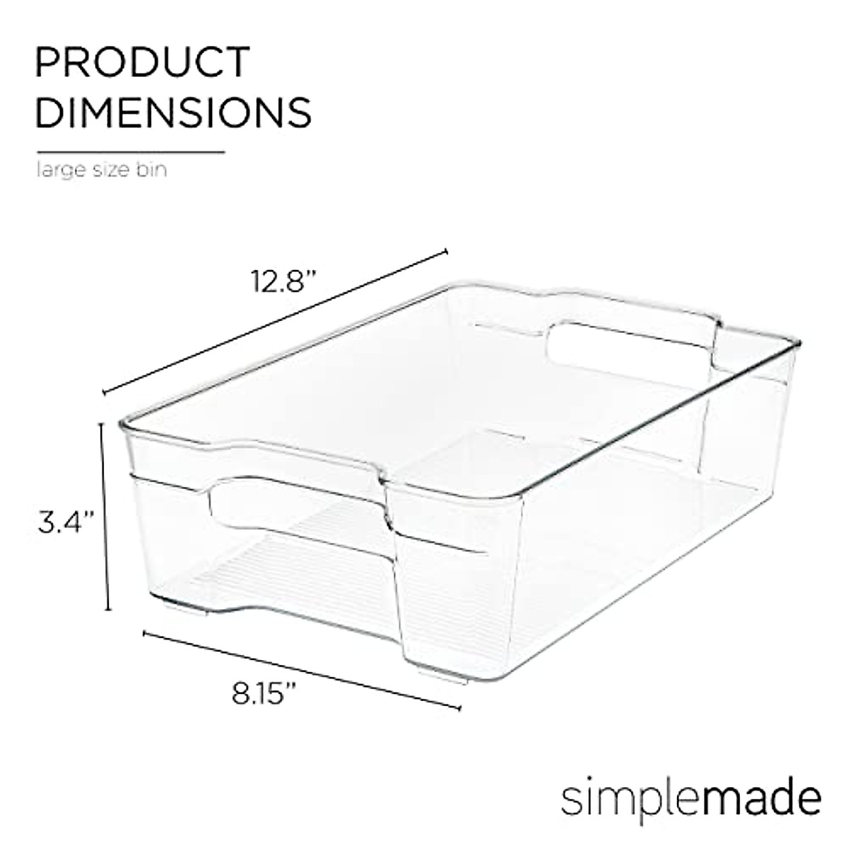SIMPLEMADE Clear Refrigerator Organizers, 2 Pack Large Sized 8" x 12" Clear Bins for Fridge, Containers for Fridge and Freezer, Multipurpose Storage for Kitchen, Office, Bathroom