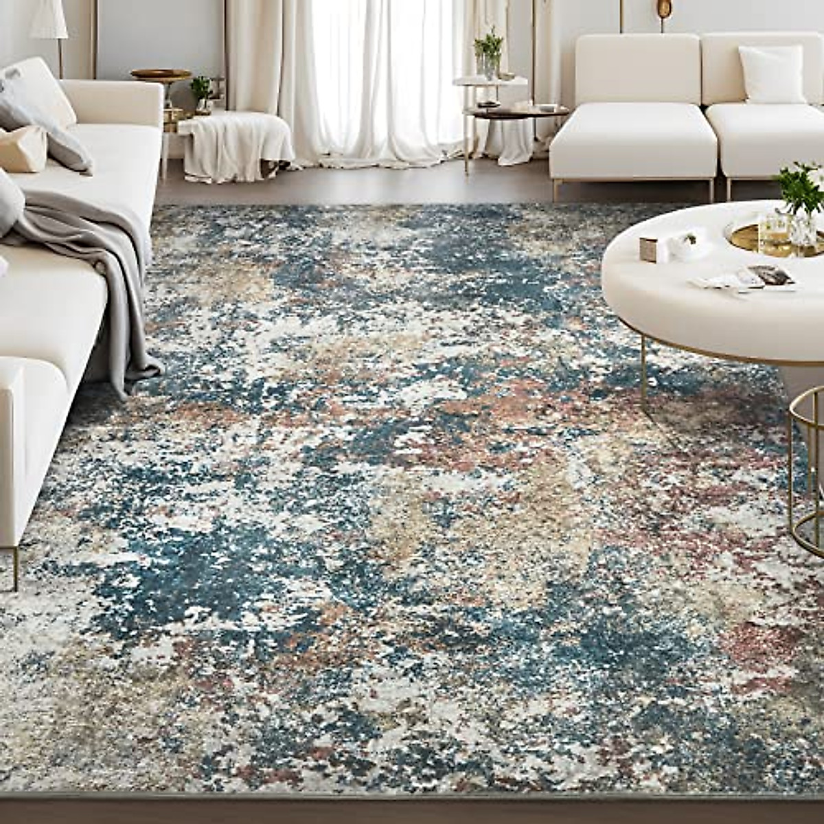 Area Rug Living Room Rugs: 8x10 Indoor Soft Fluffy Rug Abstract Carpet for Bedroom Kitchen Dining Room Floor Washable Plush Throw Large Accent Rug Home Office Nursery Decor - Multi