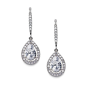SWEETV Teardrop Wedding Earrings for Brides, Bridesmaids, Cubic Zirconia Dangle Earrings for Prom, Party, Formal Occasion,Silver