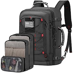 Vancropak Travel Backpack for Men, Extra Large 17.3 inch Laptop Backpacks, Flight Approved Sturdy Carry on Suitcase for Airplanes with 3 Packing Cubes, Expandable 50L Luggage Daypack Duffel Bag, Black