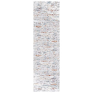 SAFAVIEH Berber Shag Collection Runner Rug - 2'3" x 12' Runner, Blue Rust & Ivory, Modern Abstract Design, 1.2-inch Thick Ideal for High Traffic Areas in Living Room, Bedroom, Dining (BER577A-212)
