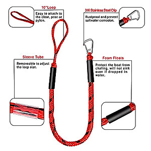Bungee Dock Line Boat Accessories - Pontoon, Jet Ski, Kayak Accessories with 316 Stainless Steel Clip