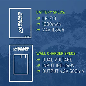 Wasabi Power LP-E10 Battery for Canon EOS Rebel T7, T6, T5, T3, T100 (2-Pack and Charger, 1600mAh)