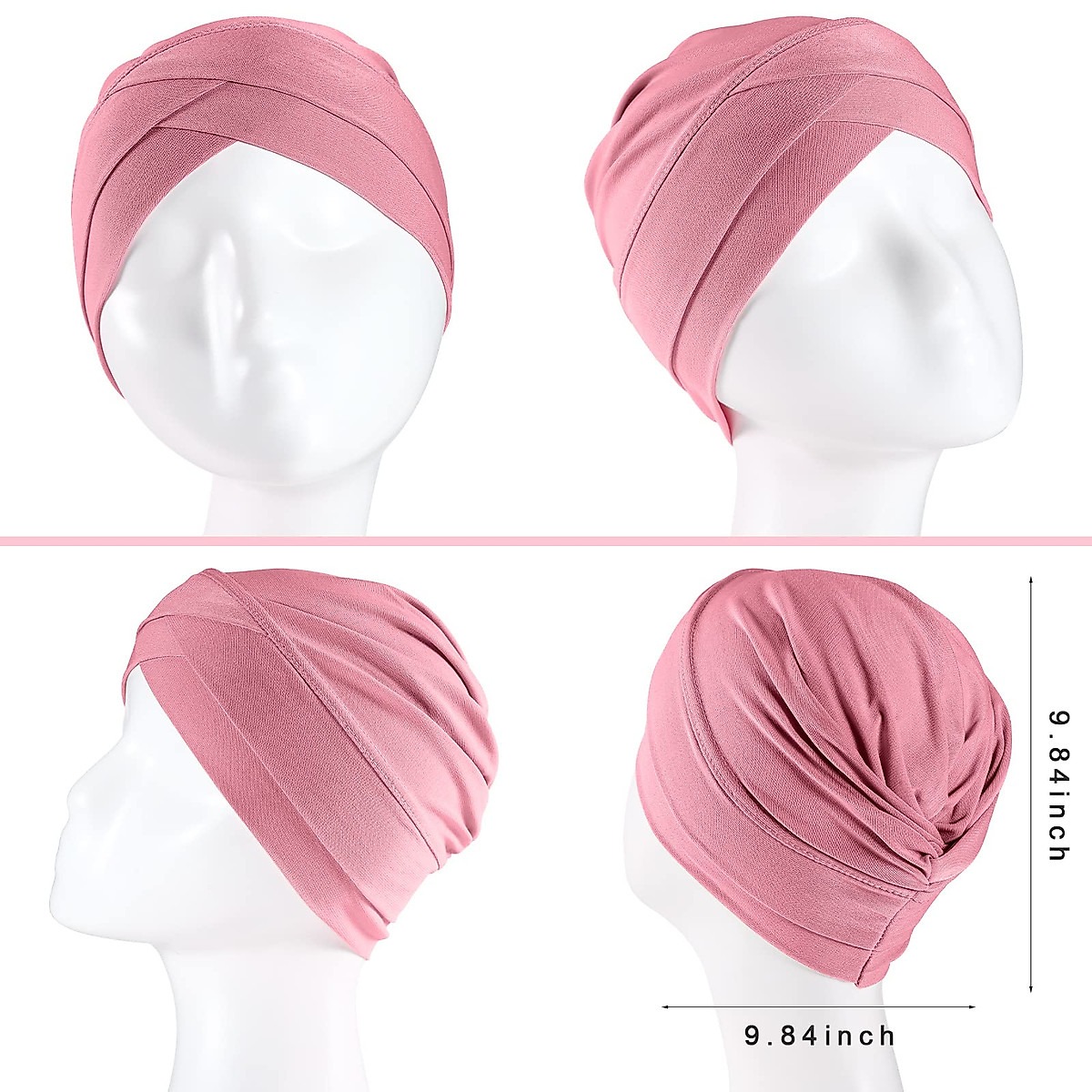 Coume 6 Pcs Slouchy Turban Hats Cancer Headwear Cancer Sleep Cap Lightweight Stretchy Turban Head Wrap Head Covering, 6 Color (Vivid Color)