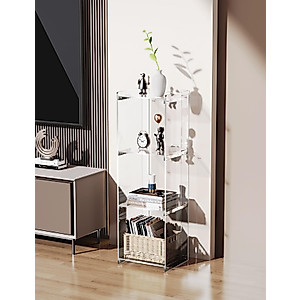 Acrylic Bookcase Cube Storage Bookshelf, Standing Display Bookshelf Floor Standing Bookshelf for Bedroom Living Room (Clear 3cube)
