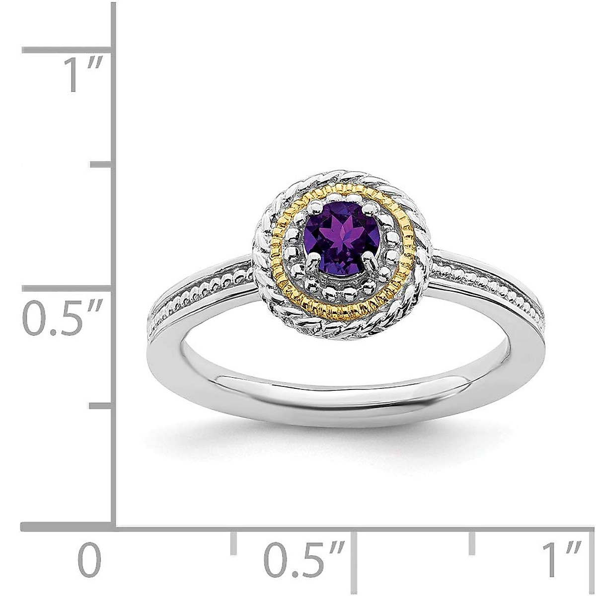 Solid 925 Sterling Silver and 14k Yellow Gold Stackable 925 Sterling Silver Amethyst Purple February Gemstone Ring Eternity Band Size 9