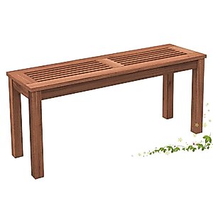 SPORFIT Wooden Outdoor Bench, 2-Seater Backless Garden Bench, Solid Weatherproof Wood Frame for Outdoors, 39.5” Long Slatted Patio Bench for Entryway, Porch, Backyard, Lawn, Natural