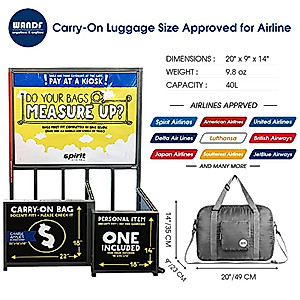 WANDF For Spirit Airlines Personal Item Bag 18x14x8 Foldable Travel Duffel Carry on Weekender Overnight for Women Men
