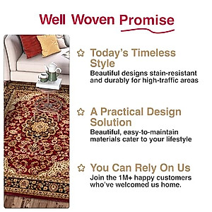 Well Woven Barclay Collection Medallion Kashan Red 5x7 Area Rug - for Living Room, Bedroom, and Dining Room