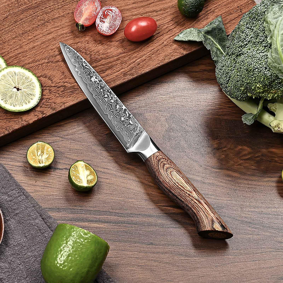 KINGOD Premium VG10 Kitchen Knife Set of 2pcs - 7" Meat Cleaver and 5" Paring Knife, Handcrafted Damascus Steel, Rosewood and Stabilizing Wood Handles