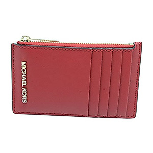 Michael Kors Jet Set Travel Top Zip Card Case Wallet Coin Pouch Chili Red