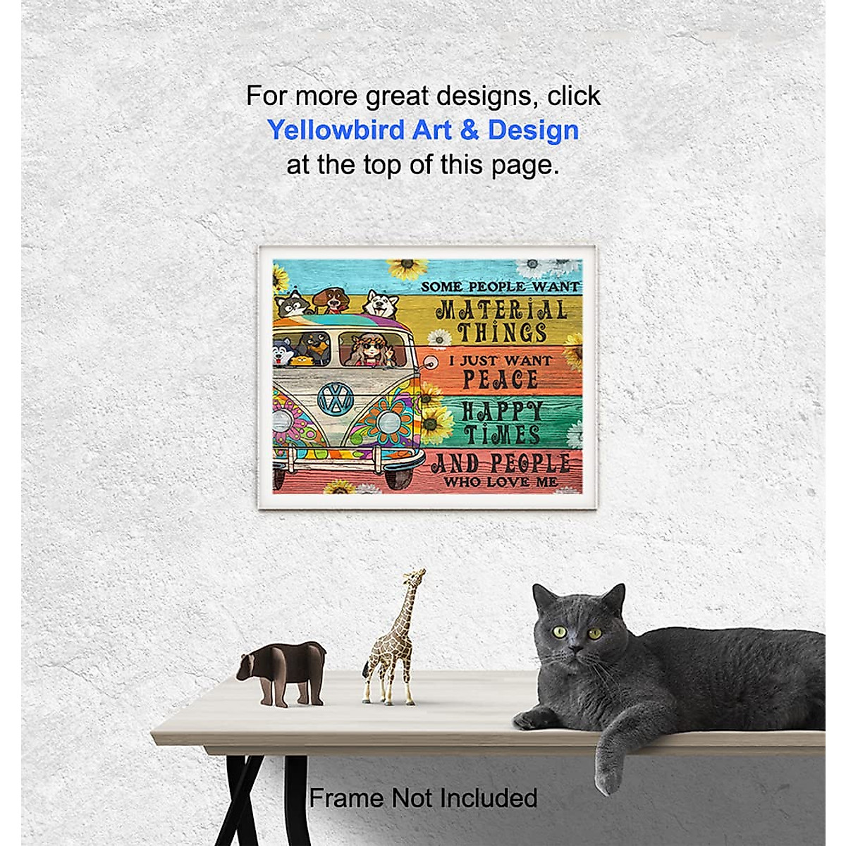 Inspirational Quotes Wall Decor - Sunflower Wall Art - Hippie Wall Decor - Positive Sayings - Positive Gifts for Women - Hippie Van VW Bus Decor - 60s Wall Decor- Rustic Country Wall Decor - UNFRAMED