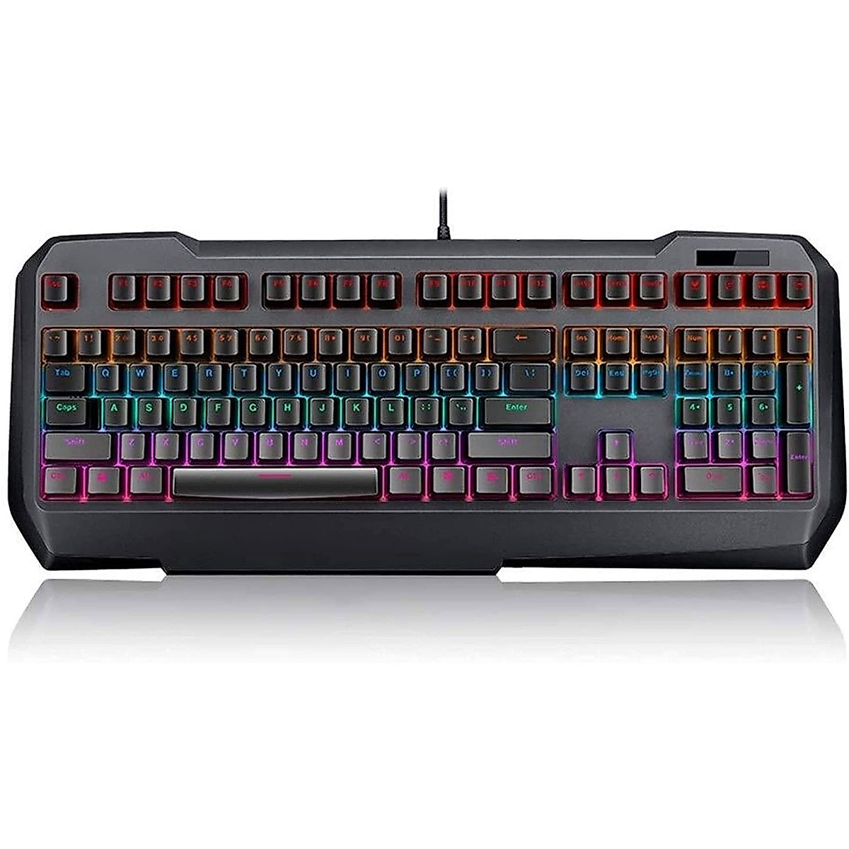MUMUJJ Mechanical Wired E-Sports Gaming Keyboard, RGB Mixed Backlit, Full-Size Without Conflict for Office Typing and Gaming