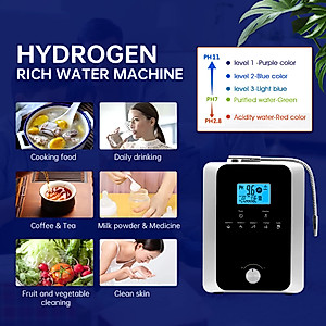 AQUALKA Water Ionizer & Purifier Machine PH 3-11 Alkaline Acid / 7 Water Settings Up to / - 800mV ORP/ 12000 Liters Per Filter/Auto-Cleaning-LCD Touch Water Filter