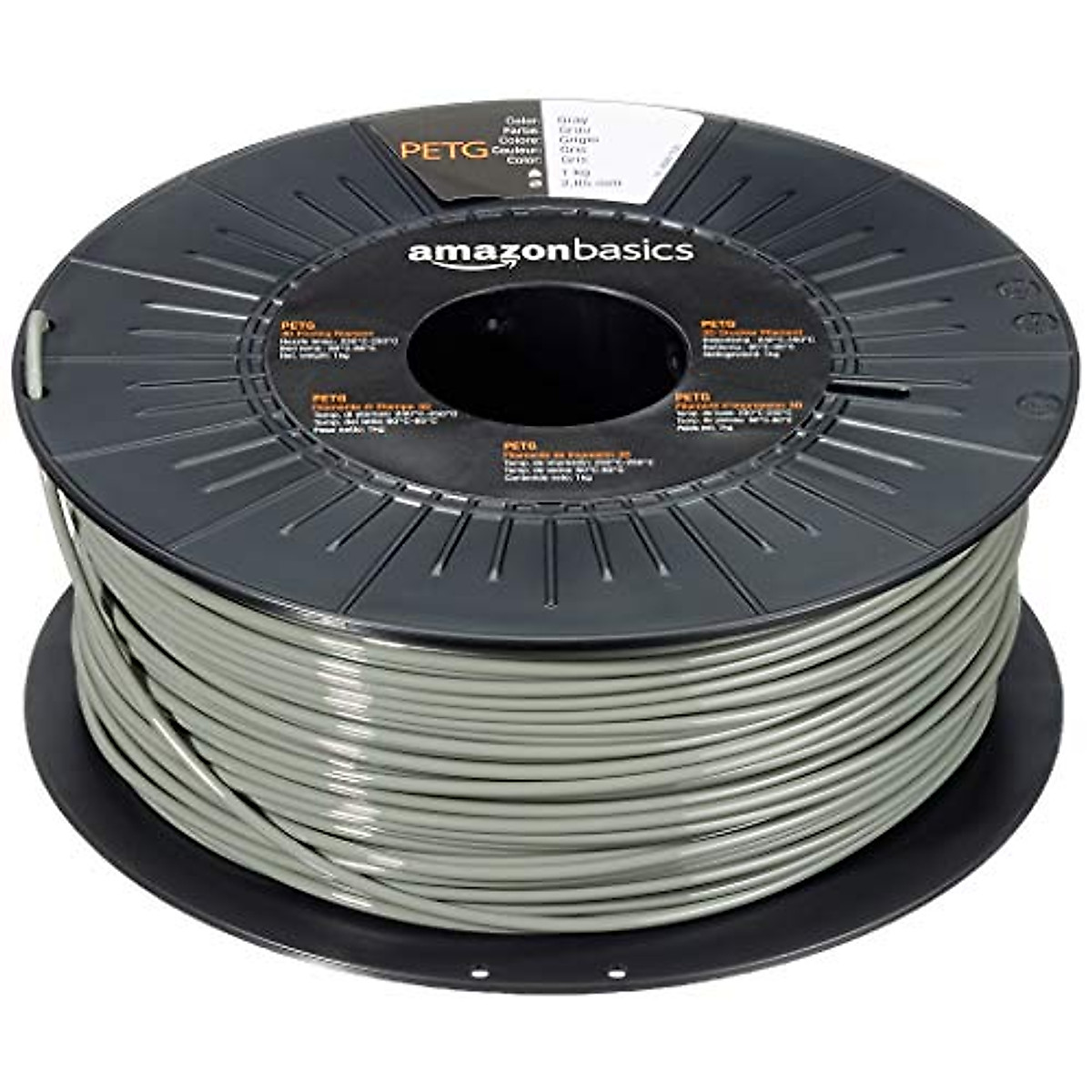 Amazon Basics PETG 3D Printer Filament, 2.85 mm, Gray, 1 kg Spool