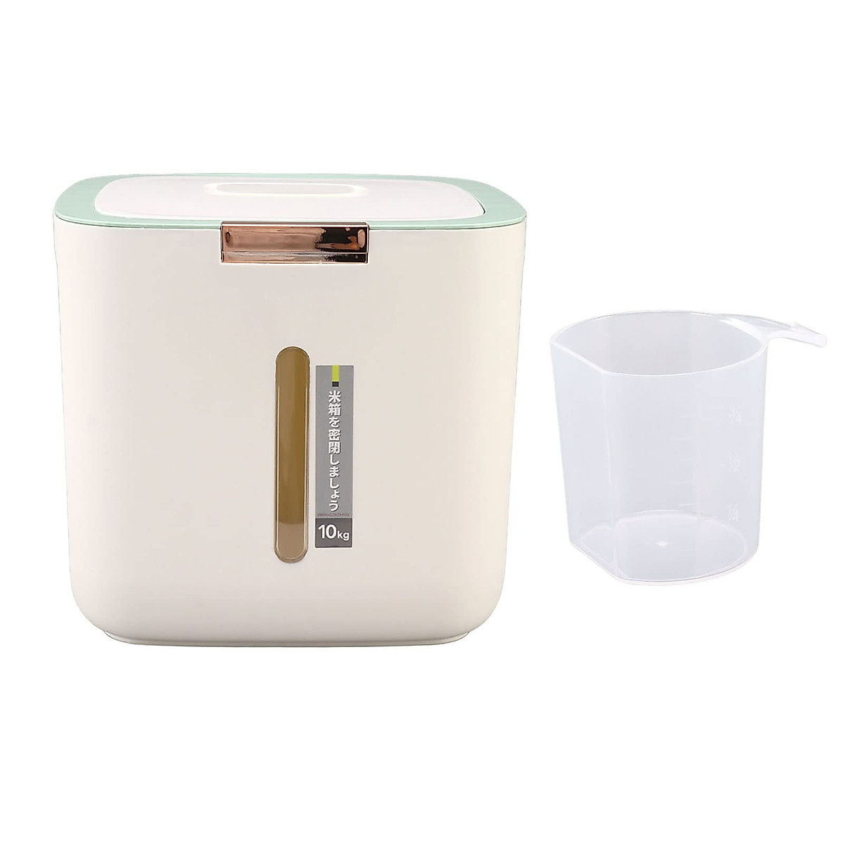Rice Storage Container, 22.lb Food Storage Container with Lid and Measuring Cup, Moistureproof Cereal Grain Storage Box for Beans Grain Flour and Pet Food (Light Green)