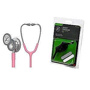 3M Littmann Classic III Monitoring Stethoscope, Pearl Pink Tube, 27 inch, 5633 & 40007 Stethoscope Identification Tag, Black