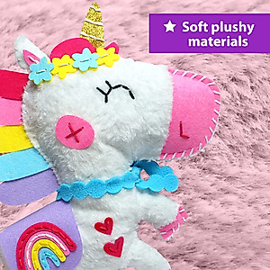KRAFUN Big Jumbo Unicorn Animal Sewing Kit for Age 7-12 Kids Beginner My First Art & Craft, Includes 1 Stuffed Doll with Accessories, Instructions & Plush Felt Materials for Embroidery