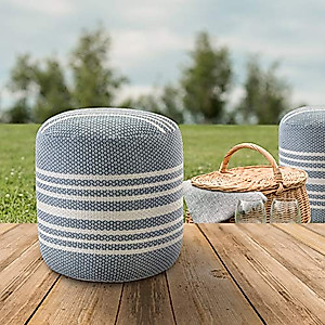 LR Home Simple Stripe Indoor Outdoor Pouf, Blue/White/Pink/Black, 20" x 20" x 20"