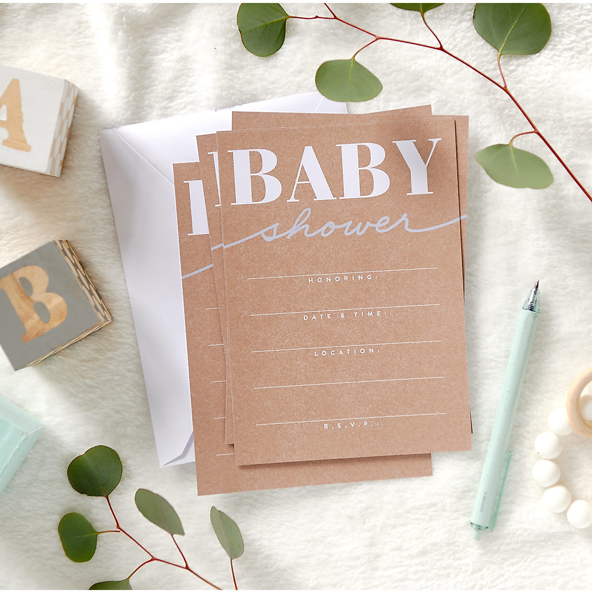 American Greetings Baby Shower Invitations with Envelopes, Kraft Style (25-Count)