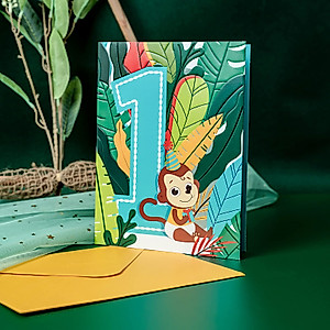 WRAPAHOLIC 1st Birthday Card with Envelope - First Birthday Card, Monkey Card - 5.9 Inch x 7.9 Inch