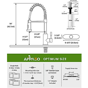 APPASO Commercial Kitchen Faucet with Soap Dispenser, 18'' Tall High Arc Kitchen Sink Faucet, Single Handle Commercial Spring Style Faucet with Pull Down Sprayer for Kitchen Laundry RV, Brushed Nickel
