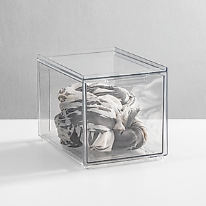 mDesign Plastic Closet Organizer Bin w/Pull Out Drawer - Slim Stackable Storage for Closet - Organization for Accessories, Bags, Totes, Small Linens, and More - Lumiere Collection - 2 Pack - Clear