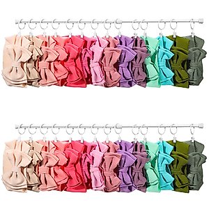 Ferraycle Wall Hanging Bow Holder with Hooks Hair Bow Holder Organizer for Girls Hanger Headband Storage Organizer Include Metal Bow Hanger 16-23.6 Inch Rods Wall Hooks(White,46 Pcs)