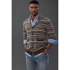 Men's Fair Isle Cardigan Sweater Stylish Ugly Holiday Cardigan Brown 2XL