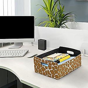 CaTaKu Foldable Storage Basket Animal Print Giraffe Collapsible Felt Storage Bins with Handle Drawer Organizer Bin Cube Shelf Box for Organizing Closet Clothes Office Books Bedroom
