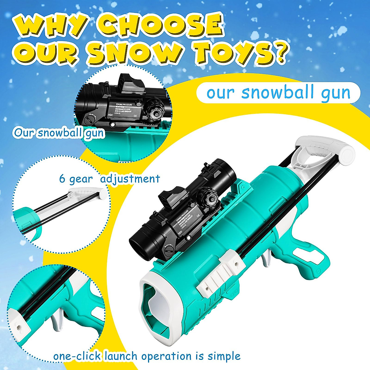 Halloscume 2 Snow Ball Guns with 2 Duck/1 Round/1 Square Shaped Snowball Clip, 1 Snow Shovel, 1 Triangle Snow Spade, 1 Spatula, 1 Carry Bag Snow Toys Snowball Maker Tool for Winter, 10 Pcs