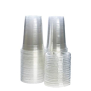 Comfy Package [20 oz. - 100 Sets Clear Plastic Cups With Flat Lids