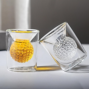 pttitvttiptter Shot Glasses Set of 4, Handmade 3D Golf Ball Glasses, Funny Gifts for Christmas Father Men Golfer Birthday Tequila Whiskey Cocktail, 2oz