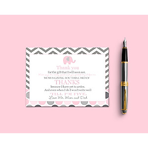 Paper Clever Party Pink Elephant Baby Shower Thank You Postcards (15 Pack) Girls Notecards Only - Eco-friendly – Postal Note with Message from Newborn – Cute Princess Jungle – Printed Size 4x6
