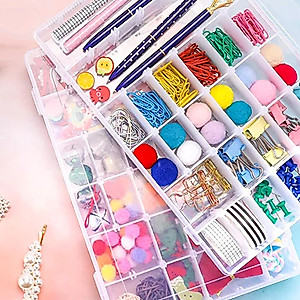 LOYORTY 2 Pack 48 Grids Clear Plastic Organizer Box with Removable Divider, Bead Organizers and Storage, Tackle Box Organizer for Bead, Nail, Jewelry, DIY Crafts