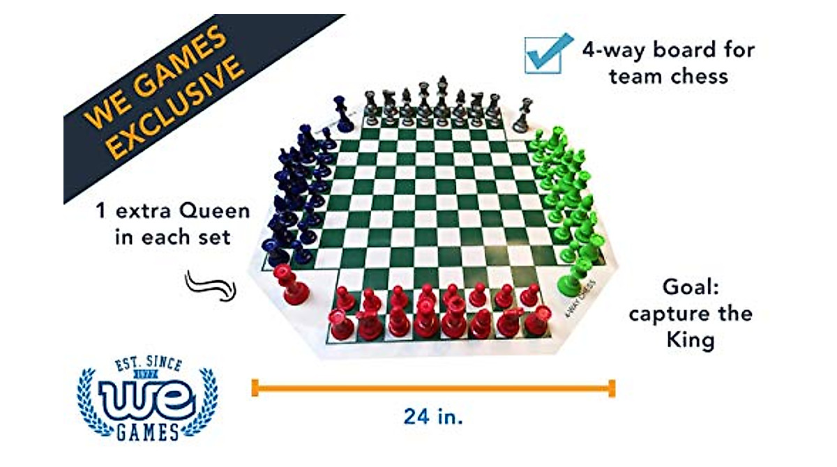 WE Games Four Player Chess Set - Unique 4 Player Team Game