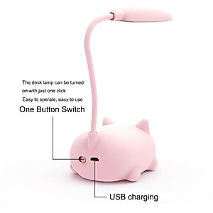 Yinhamnl LED Desk Lamp，Mini Cat Night Light, Portable LED Table Light, Cute Foldable USB Rechargeable Reading Light Bedroom Children's Bedside Study (Pink)