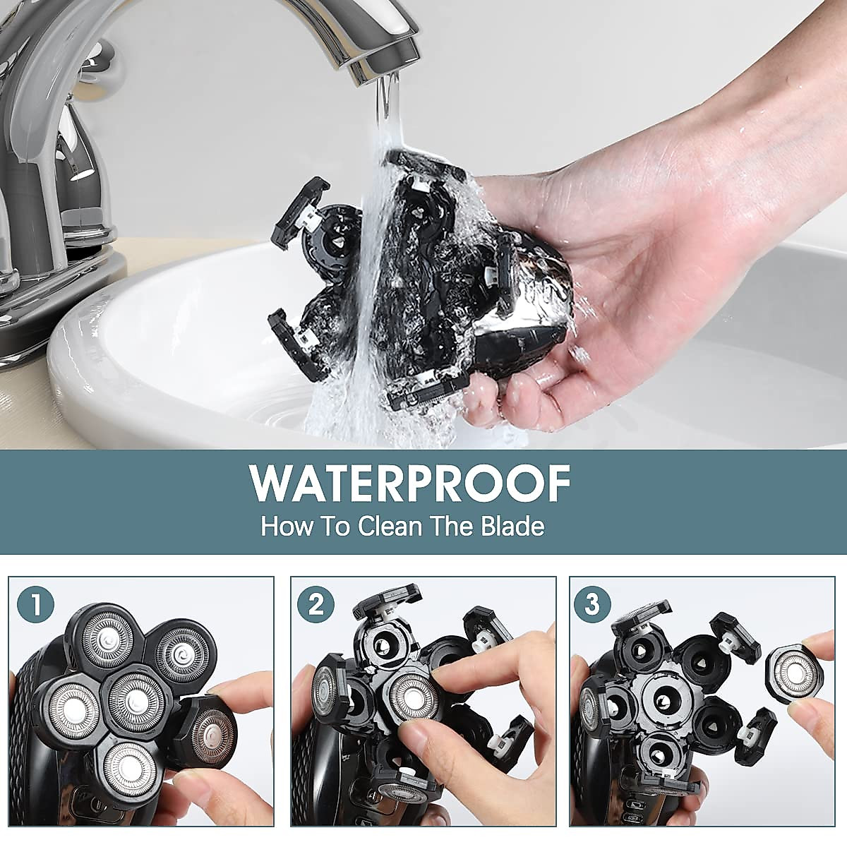 Bald Head Shaver for Men,Electric Razor for Men,5 in 1 Waterproof Wet/Dry Mens Grooming Kit,Electric Head Razor with Nose Trimmer,Brush,Massager