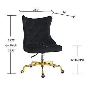24KF Upholstered Tufted Button Velvet Office Chair with Golden Metal Base,Adjustable Height Swivel Office Chair -Black