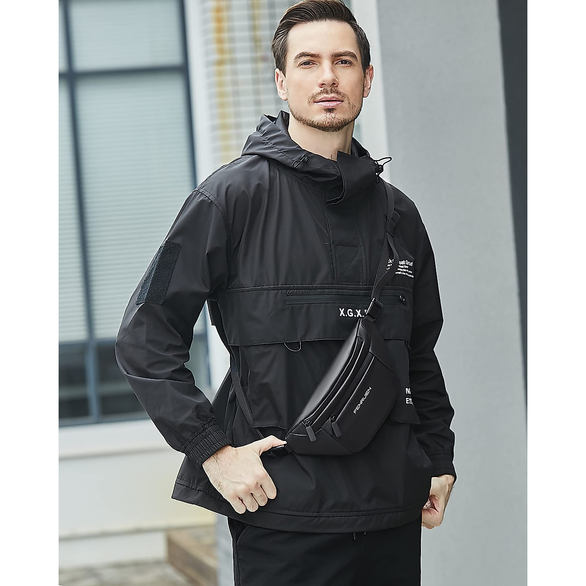 FENRUIEN 17 Inch Large Laptop Backpack, 2 Sets - Premium Casual Day Pack Bundled With Crossbody Bag, Unique Modern USB Casual Backpack