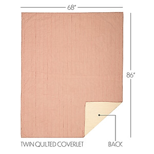 VHC Brands Sawyer Mill Ticking Striped Cotton Farmhouse Pre-Washed Twin Bedding Accessory, Quilt 68x86, Red Country