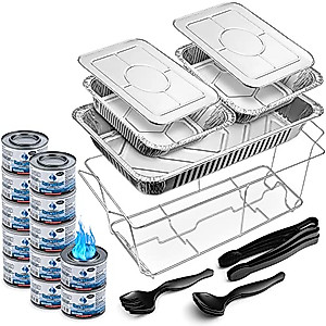 Disposable Chafing Dish Buffet Set - 39 Piece Food Warmers for Parties Buffet Servers, Wire Racks Aluminum Pans With Lids Serving Spoons Forks Tongs Gel Cans, Warming Trays for Food, Catering Supplies
