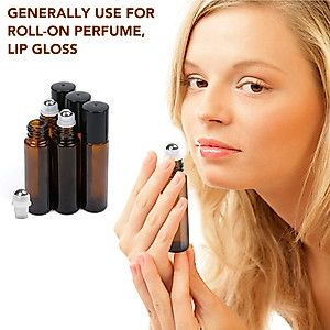 LotFancy Essential Oil Roller Bottles, 6pc 10ml Amber Glass Bottle with Stainless Steel Roller Balls and Caps, Leakproof Perfume Bottles for Travel, Includes 2pc 4ml Droppers