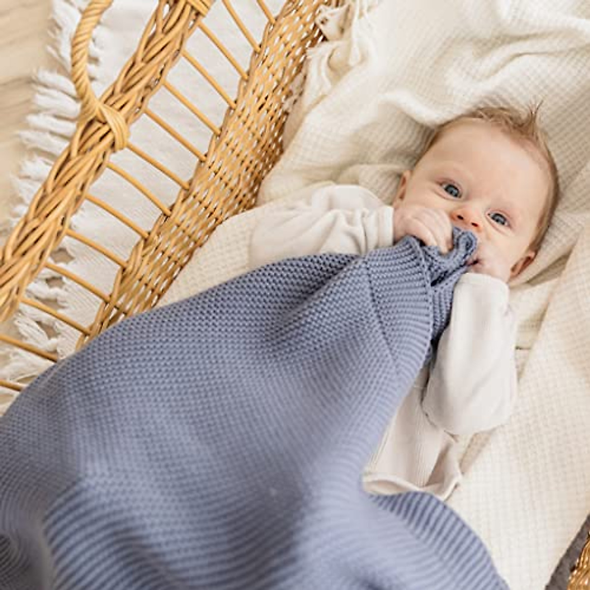 Natemia Knitted Baby Receiving Blanket, Ultra Soft Organic Cotton 30”x 40” Stroller and Nap Time Toddler Blanket