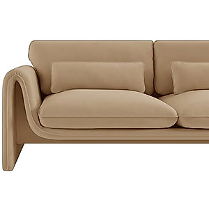 Meridian Furniture 199Camel-L Sloan Collection Modern | Contemporary Velvet Upholstered Loveseat with Soft Camel Velvet Fabric, Curved Arms, 64" W x 38" D x 31" H, Camel