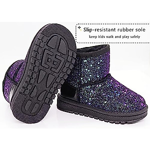 Girls Winter Boots Toddler Girl Boots Warm Sparkle Sequin Outdoor Non-Slip Snow Boot for Little Girls black 2