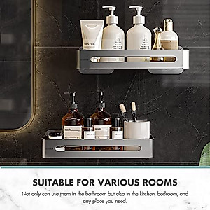 KULED Shower Caddy, Adhesive Shower Shelves No Drilling, 1.77inch Height Rustproof Stainless Steel Bathroom Shower Organizer, Silver Polished Shower Shelf with 2 Adhesives